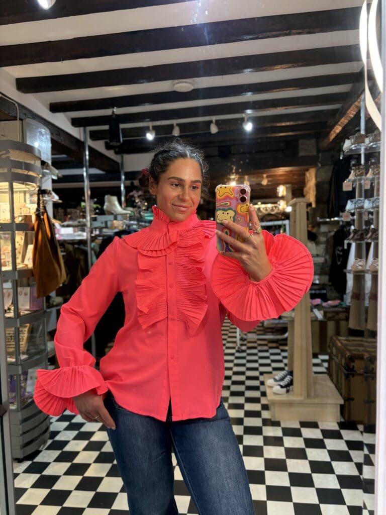 Extreme Frill Neon Coral Blouse – Bibi's Boutique